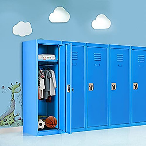 Costzon 48" Kids Locker Cabinet, Daycare Metal Coat Locker w/Hanging Rod & Shelf for Kids Room Bedroom School Classroom, 2-Tier Storage Locker w/ 2 Keys for Toys, Clothes, Sports Gear, Blue
