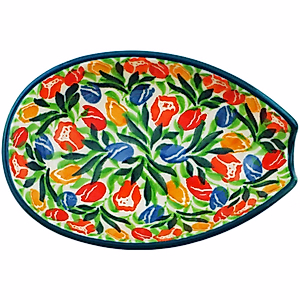 Polish Pottery 4¾-inch Spoon Rest made by Ceramika Artystyczna (Tulip Cascade Theme) Signature UNIKAT + Certificate of Authenticity