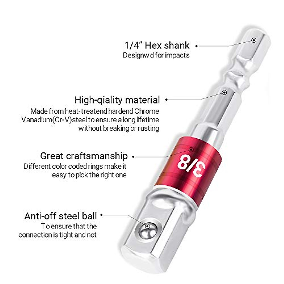 MAEXUS Impact Grade Socket Adapter Extension Set, Turns Power Drill Into High-Speed Nut Driver, 1/4" 3/8" 1/2" Drive, Socket to Drill Adapter for Impact Drivers (3 Pcs)