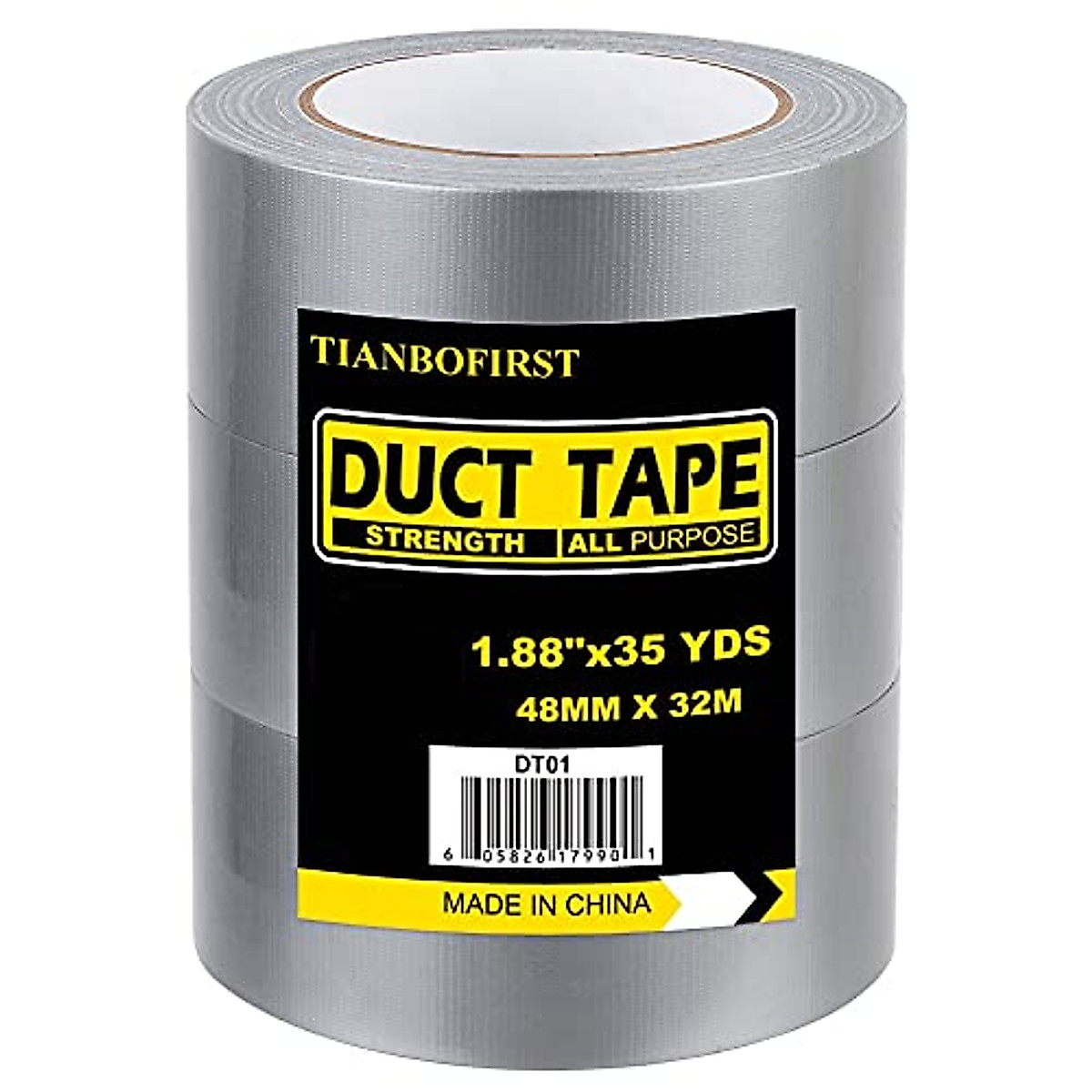 Heavy Duty Silver Duct Tape, Professional Grade Multi-Use Duct Tape, 48mm x 32m (1.88 inches x 35 Yards), 8.27 mil Thickness, Silver, 3 Rolls