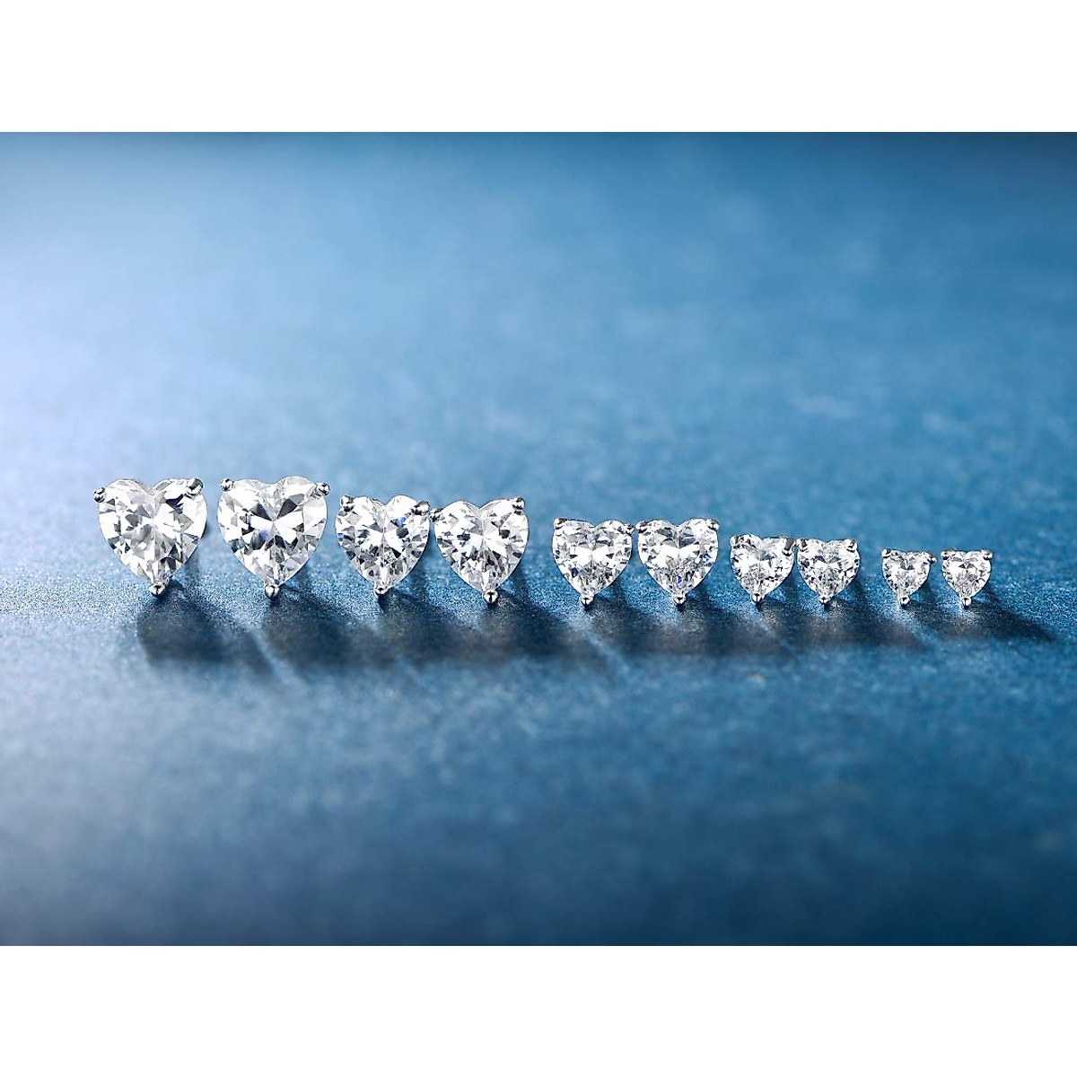MDFUN 18K White Gold Plated Heart Shape Cut Cubic Zirconia Birthstone Stud Earring Pack of 5 Pairs (4-April-Diamond)