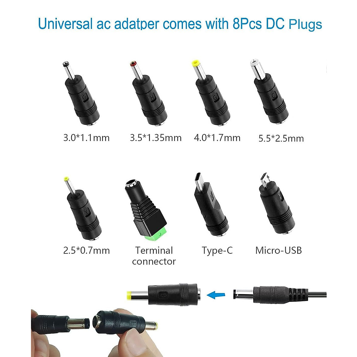 5 Volt 2A DC Power Supply Cord Adapter 100V-240V AC to DC 5V 2000mA 1.5A 1A 0.5A Power Adapter Supply 10W AC Adapter 8 Tips for Monitor, USB Hubs, Keyboard, LED, Weight Scale, CCTV Security System
