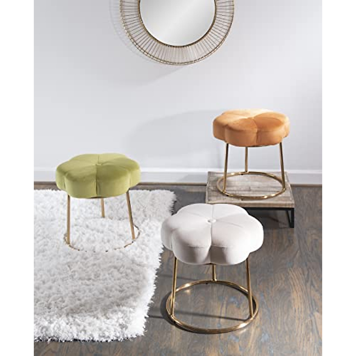 Linon Light Green and Gold Vanity and Accent Talulah Stool