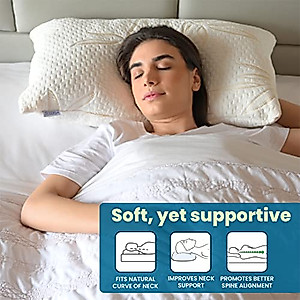 Sleepsia Standard Size Rayon Derived from Bamboo Pillow - Adjustable Shredded Memory Foam Neck Support Pillow, Breathable Pillow for Side, Back & Stomach Sleepers - Sleeping Pillow with Washable Cover