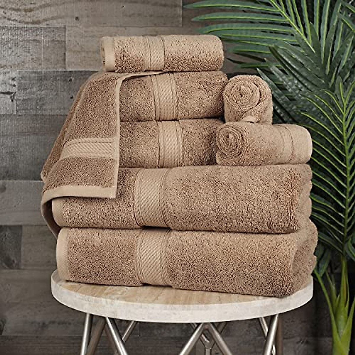 Superior Egyptian Cotton Pile 8 Piece Towel Set, Includes 2 Bath, 2 Hand, 4 Face Towels/Washcloths, Ultra Soft Luxury Towels, Thick Plush Essentials, Guest Bath, Spa, Hotel Bathroom, Latte