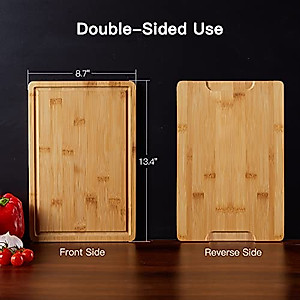 Small Cutting Board, Bamboo Chopping Board for Kitchen, Meat Butcher Block Cutting Board, Wooden Cheese Board with Juice Groove and Handle by FURNINXS, 12" x 8"