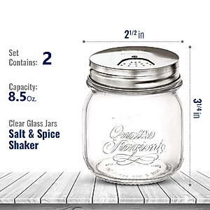 Bormioli Rocco Quattro Stagioni Spice Jar Set - 8.5 Oz, Durable Glass Mason Jars with Multi-Function Rotatable Lids, Stainless Steel Tops for Salt & Pepper - Made in Italy, Glass Spice Jars