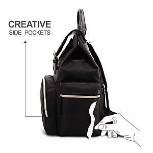 Vogshow Waterproof Diaper Bag, Multifunction Stylish Travel Backpack with 2 Stroller Hooks, Black