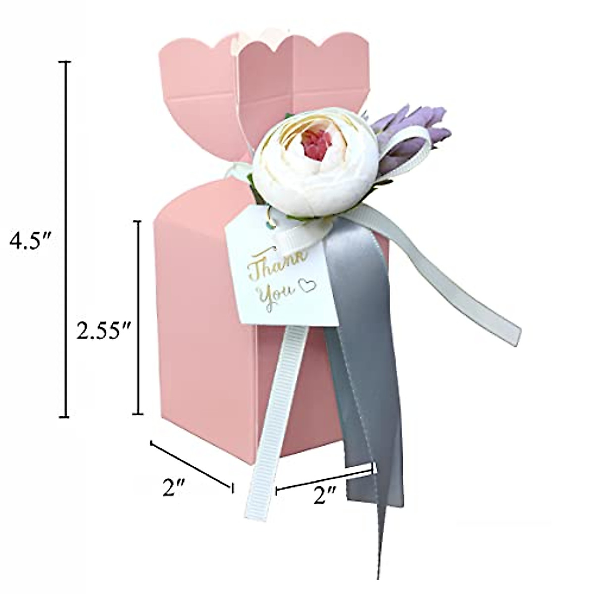 Amoleya Favor Boxes,Pack of 20 pcs DIY Wedding Favors Candy Boxes with Ribbon and Flower for Engagement, Bridal Shower Party, Princess Pink