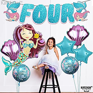 KatchOn, Big Mermaid 4th Birthday Decorations Set - Pack of 8 | Mermaid Birthday Decorations For Girls 4 | Mermaid Balloons Decoration | Mermaid Party Decorations 4th Birthday | Mermaid Party Supplies