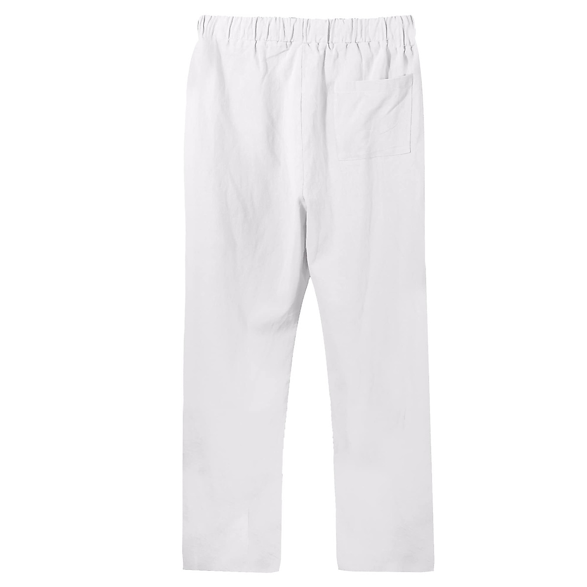 LVCBL Men's White Linen Pants Drawstring Pants Casual Beach Pants,White,XL