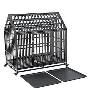 Heavy Duty Dog Crate,XXL Dog Crate,Large Dog Crate,Indestructible Dog Cage Large Dogs 48 Inch,Impact Dog Crates for Large Dogs,Steel Dog Crate,Giant Dog Crate,Crate with Roof & Window on Roof