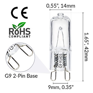 Simba Lighting Halogen Light Bulb G9 T4 25W JCD Bi-Pin (10 Pack) for Chandeliers, Pendants, Cabinet Lights, Landscape Lights, Desk and Floor Lamps, Wall Sconces, 120V Dimmable, 2700K Warm White