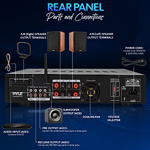 Pyle Wireless Bluetooth Home Stereo Amplifier and in-Wall Speaker System Bundle - 3000 Watt Bluetooth Receiver with AM/FM Radio, MP3/USB,AUX,RCA and 200W in-Wall Speakers (6.5") for Home Audio