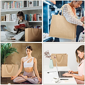 Offiper Burlap Bags with Handles, 6 Pack Large Jute Bags With Zipper Pocket, Grocery shopping Bag, Welcome Bag for Bridesmaid, Blank Tote for Beach Trip Bachelorette Party Wedding DIY Work Daily Use