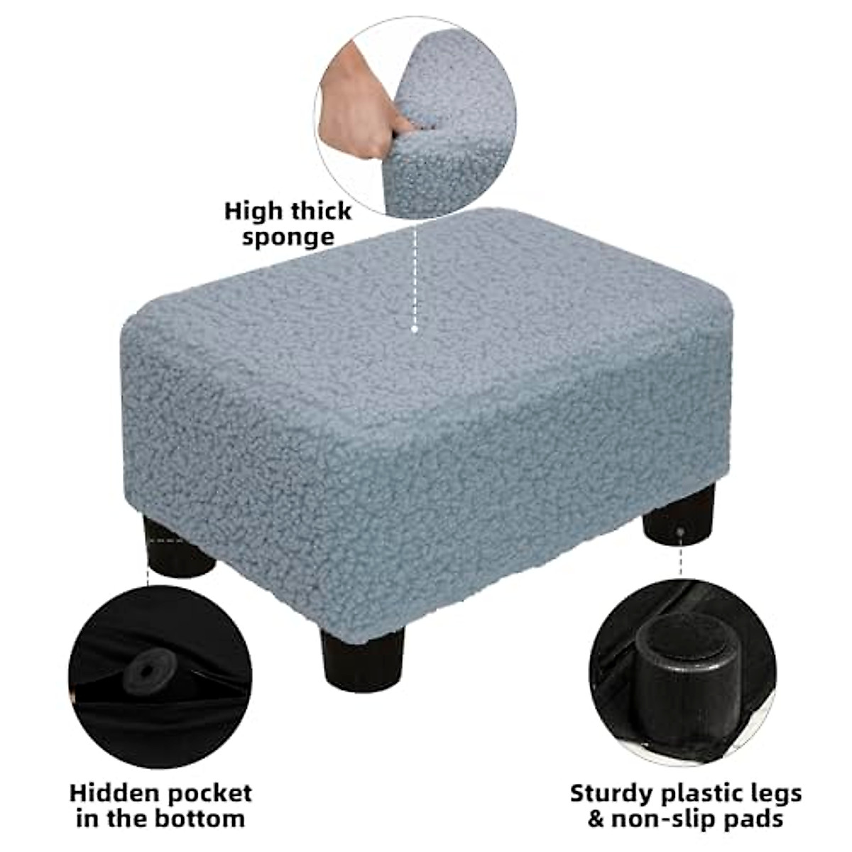 CAROLMADE Small Foot Stool Ottoman 15.4" Footstool with Legs Under Desk Footrest for Living Room Bedroom and Office, Soft Blue