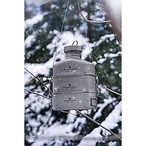 Boundless Voyage Titanium Military Canteen Cups Set Outdoor Camping Hiking Water Bottle Bowl Cooking Set Mess Kit (Ti15158B (Canteen+2cups set))