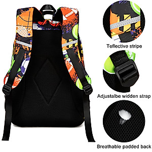 LEDAOU School Backpack Teen Boys Kids Bookbag Daypack School Bag (Ball Graffiti)