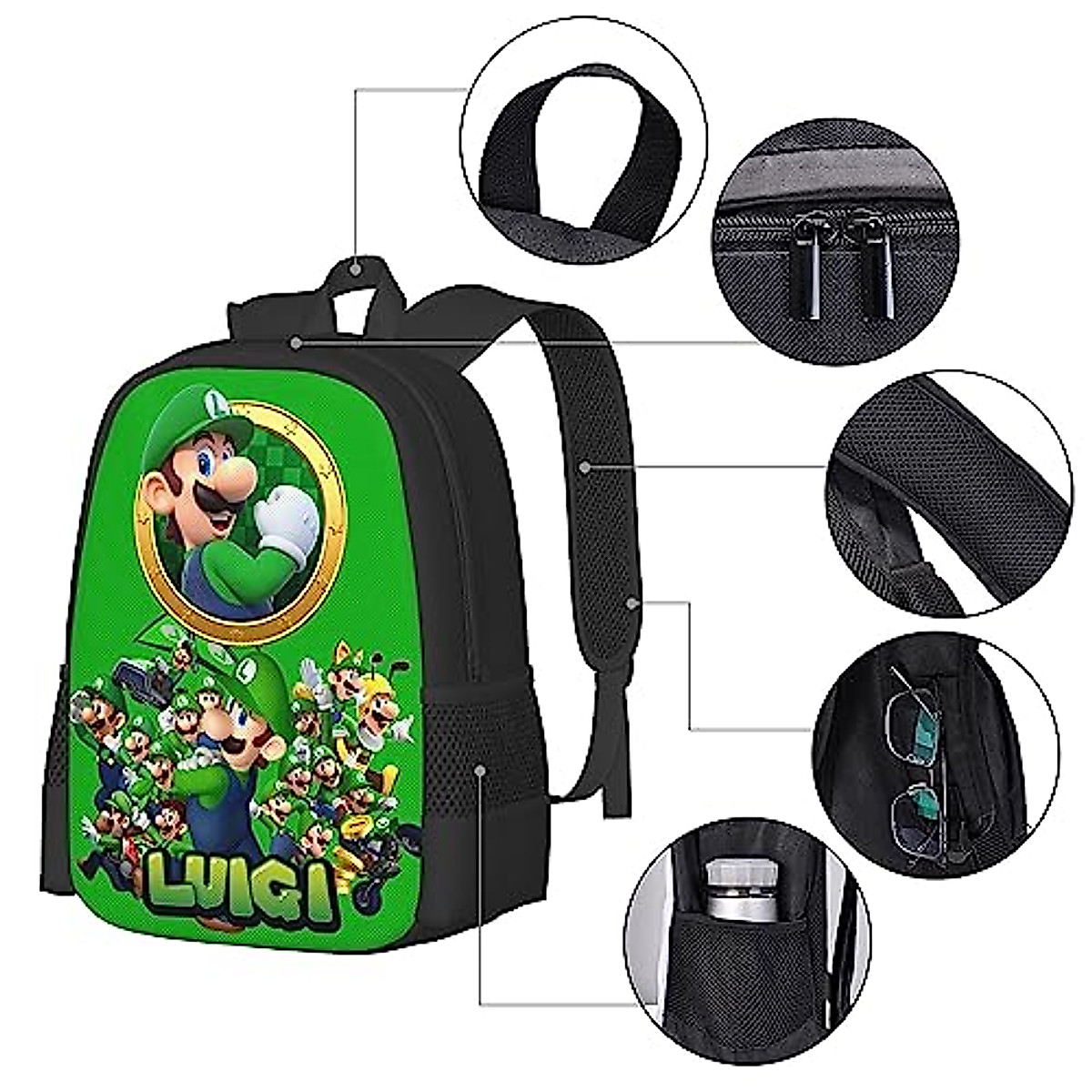 suvnufk 17" Lightweight Anime Backpack with Leakproof Portable Lunch Bag Pencile Case, Cooler Insulated Lunch Bag for Laptop (Green, One Size)