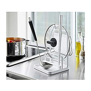 YAMAZAKI home 4772 Cooking Tool and Lid Station-Kitchen Utensil Organizer Stand, One Size, White