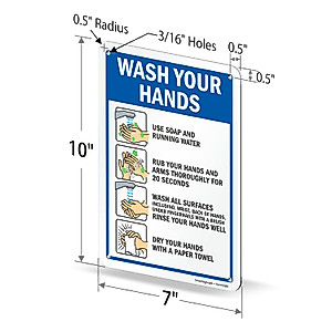 SmartSign 10 x 7 inch “Wash Your Hands” Metal Sign with Instructions, Screen Printed, 40 mil Laminated Rustproof Aluminum, Multicolor, Made in USA