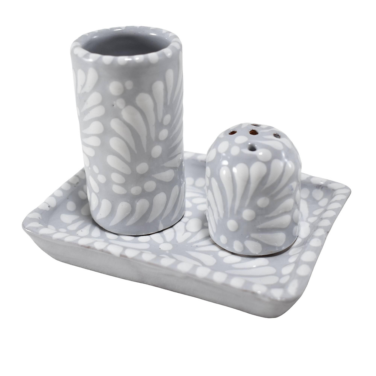 MAREY Tequilero Glass | Horse & Salt Set | Traditional Poblan Talavera Ceramic | Mixer | Handmade (Grey, Standard)