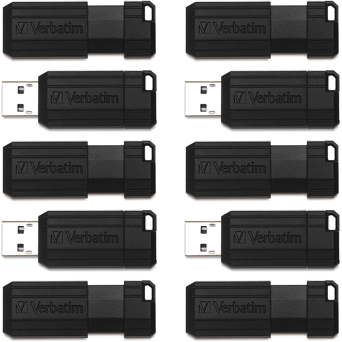 Verbatim 32GB PinStripe Retractable USB 2.0 Flash Thumb Drive – 10 Pack – Black
