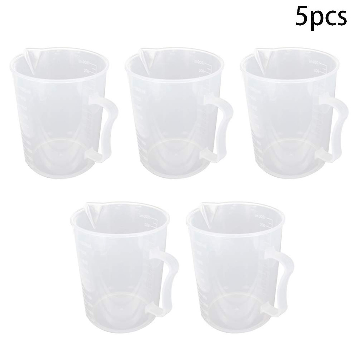 Heyiarbeit 1 Liter (1000ml) Plastic Measuring Graduated Mixing Pitcher Pouring Cup Mix Paint Lab Kitchen Liquids 5pcs