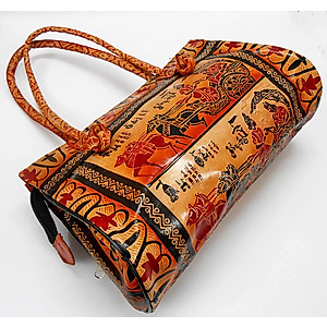 Crafts of India Krishna giving Gita Updesa to Arjuna Design Ethnic Hand Embossed Shantiniketan Leather Indian Shoulder Bag