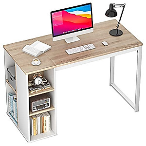 Coavas Computer Desk with Storage, Home Office Desk with Adjustable Shelves, Simple Style Writing Study Desk with Metal Frame, Modern Design PC Laptop Desk, 47 inch, Oak