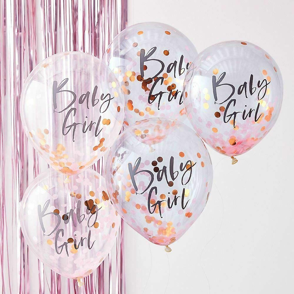 Ginger Ray Twinkle Twinkle Rose Gold Foiled "Baby Girl" Confetti Decorative Baby Shower Party Balloons