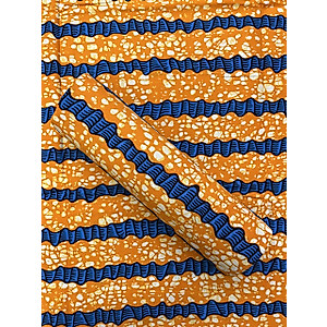 Sugar Cane Design African Guaranteed Wax Block Prints Fabric/African Ankara Wrapper Fabric Wax Fabrics /-Sell by 6 Yards-100% Cotton-for Dresses- Tangerine-Orange, Royal-Blue, White