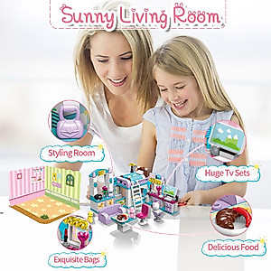 QMAN 6-12 Girl's Dream Home Building Blocks Kit Educational Toy, Build Girl's Bedroom Living Room Kitchen, 3 Building Methods (194 Pieces)