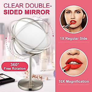 ALHAKIN Magnifying Makeup Mirror, 8-Inch Double Sided Vanity Tabletop Mirror with 10X Magnification, Nickel Finished
