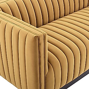 Modway Conjure Channel Tufted Upholstered Performance Velvet Sofa in Cognac
