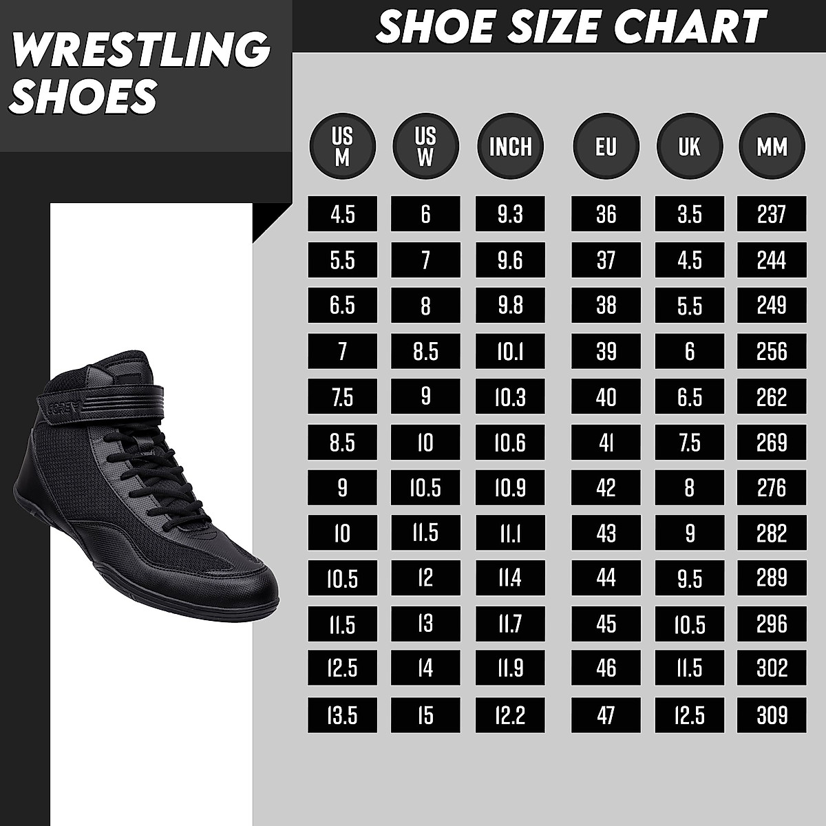CORE High Traction Wrestling Shoes - Men, Women, Youth & Kids Shoes - Combat Sports Footwear, Lightweight Gym Shoes (All Black, Size 7.5, 9)