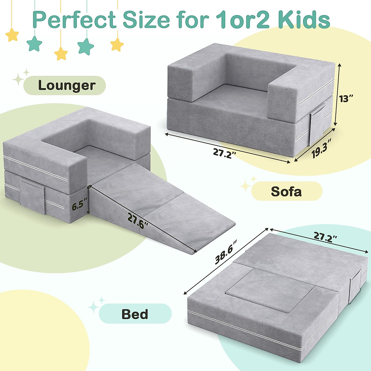 BIERUM Kids Couch, Modular Kids Play Couch with Blanket, Kids Sofa Couch with Glow Effects for Playroom & Indoor, Convertible Toddler Couch for Girls and Boys