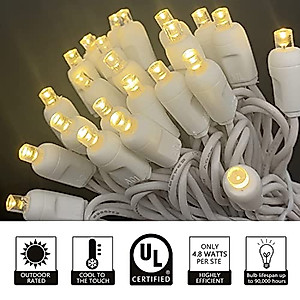 1001 LightSupply UL Certified White Wide Angle LED Christmas String Lights, 17Ft 50 LED Commercial Grade 5MM Christmas Light Set, Connectable String Light for Patio Garden Wedding Holiday (Warm White)