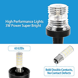 Obcursco Boat Stern Lights, IP67 Waterproof Fold-Down White LED Navigation Lights, Anchor Lighting for Marine, Pontoon, Fishing, Bass, and Jon Boats (18 Inches)