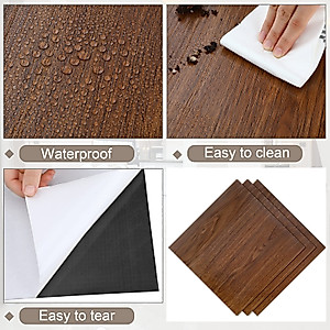 Sasylvia 48 Pcs Peel and Stick Floor Tile Wood Grain Vinyl Flooring Self Adhesive Waterproof Bathroom Floor Tile for Living Bedroom Kitchen Floor, 11.8 x 11.8 Inch,Dark Brown(Fresh Style,Dark Brown)