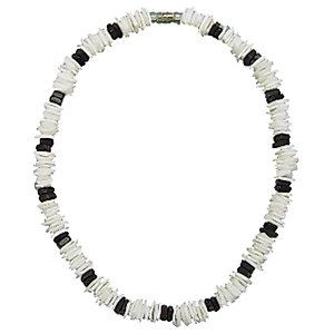 Native Treasure 16" Mens and Womens Summer Beach Surfer Necklace From the Philippines, White Rose Clam Chips Ark Shells with Real Black Clam Chips Accents