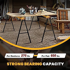 Goplus Saw Horses 2 Pack Folding, Portable Sawhorse with Fast Open Legs, Convenient Handle. Heavy Duty Steel Sawhorse for Woodworking, Carpenters, Contractors, Fully Assembled
