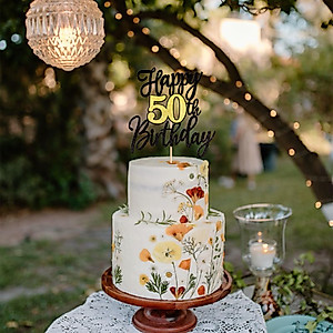 1 PCS Happy 50th Birthday Cake Topper Black Gold Glitter Cheers to 50 Years Birthday Cake Pick 50 Fabulous Cake Decoration for Happy 50th Birthday Anniversary Party Cake Decorations Supplies
