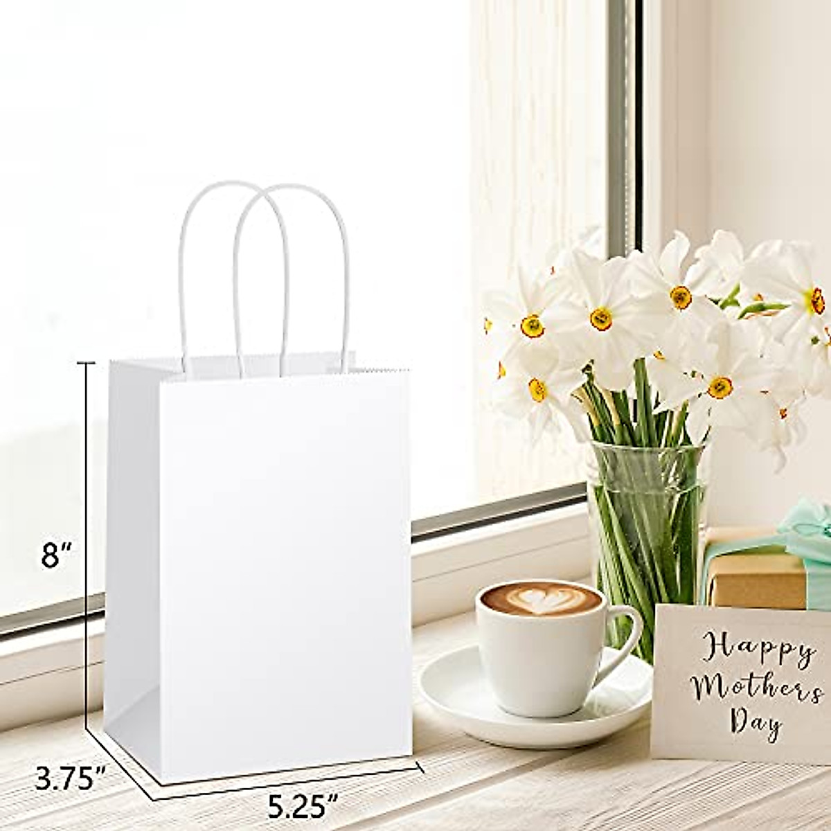 UCGOU Small Gift Bags 5.25x3.75x8 Inches 25Pcs White Kraft Paper Bags Paper Gift Bags with Handles Party Favor Bags Shopping Bags Goodie Bags Craft Bags