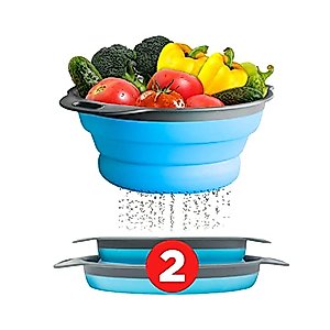 Say Goodbye to Clunky Colanders: 2-Piece Silicone Collapsible Colander Set by Comfify™- Compact, Convenient, and Ideal for Any Kitchen
