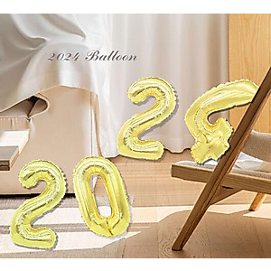 16 Inch 2024 Balloons Gold, 2024 Foil Number Balloons for 2024 New Year Eve Festival Party Supplies Graduation Decorations, Gold