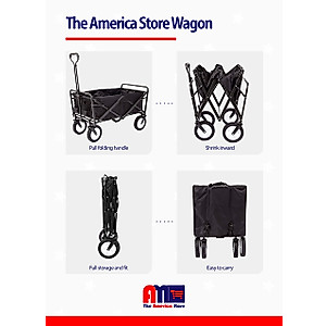 AM The America Store - Collapsible Foldable Wagon, Beach Cart Large Capacity, Heavy Duty Folding Wagon Portable, Collapsible Wagon for Sports, Shopping, Camping (Black)