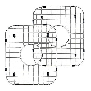 Sink Protectors for Kitchen Sink - 13 5/8 in x 11 5/8 Stainless Steel Sink Grid 2pcs Set - Kitchen Sink Protector Center Drain Hole - Rust-Resistant Metal Accessories