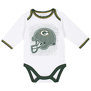 Gerber NFL Green Bay Packers 3 Pack Bodysuit Footed Pant and Cap Registry Gift Set, Green/White Green Bay Packers, 0-3M