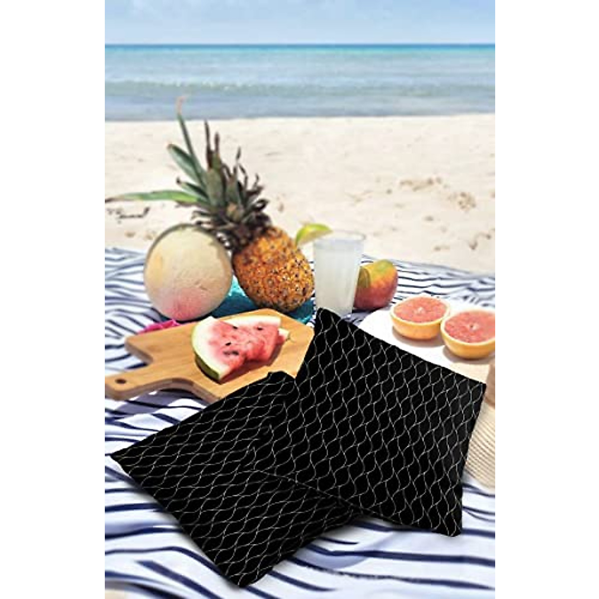 Outdoor Pillows 18x18 Waterproof Outdoor Pillow Covers, Black Wave Line Printed Polyester Throw Pillow Covers Garden Cushion Decorative Case for Patio Couch Decoration Set of 2, Black Texture